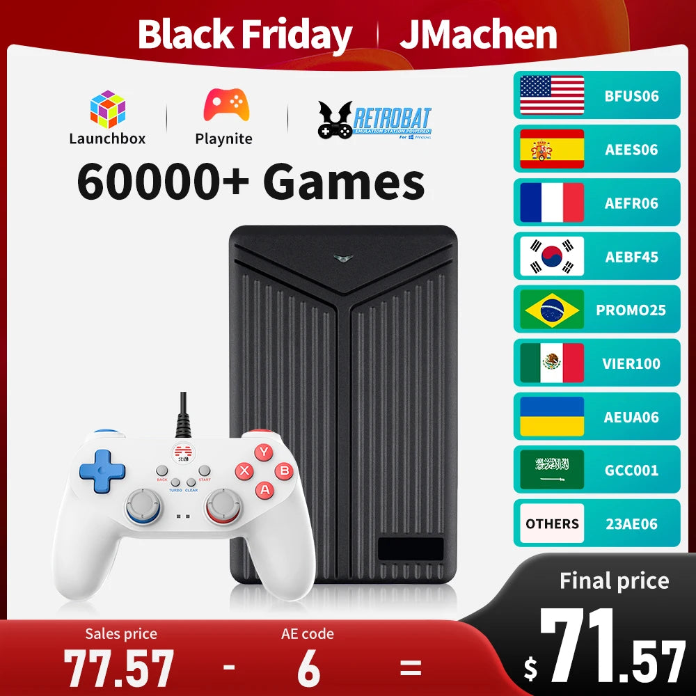 4T/5T HDD Retro Game Console Retrobat＆Playnite＆Launchbox for 60000+AAA/3D/Retro Games