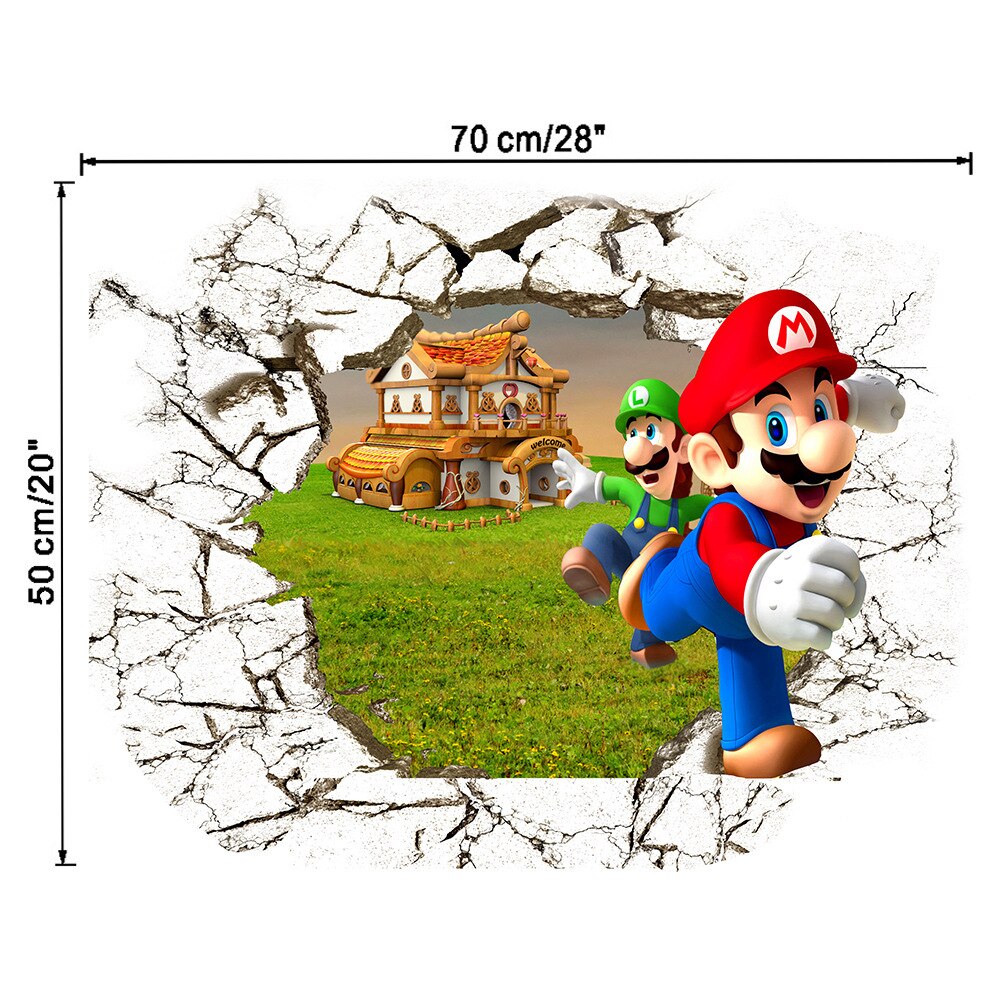 40*60cm Large Super Mario Luigi Cartoon Game 3D Wall Sticker Cool Break ...